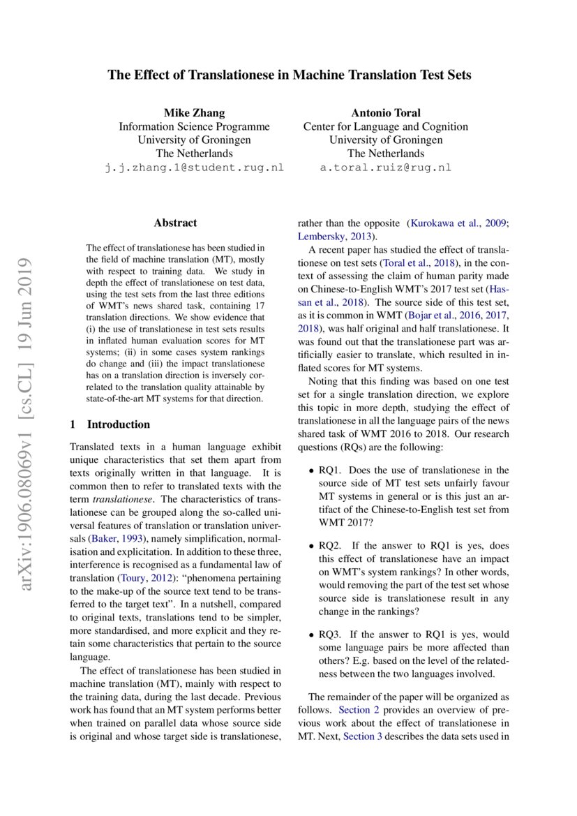 The Effect of Translationese in Machine Translation Test Sets | DeepAI