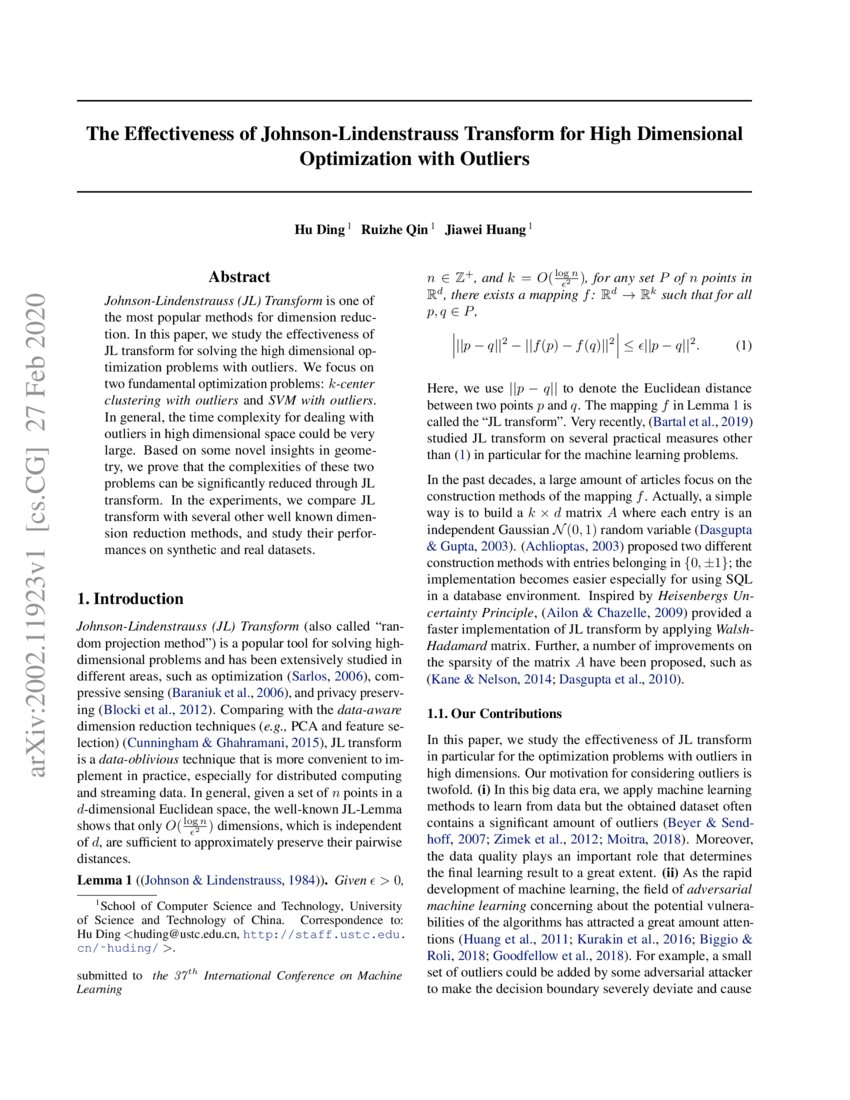 The Effectiveness of Johnson-Lindenstrauss Transform for High ...