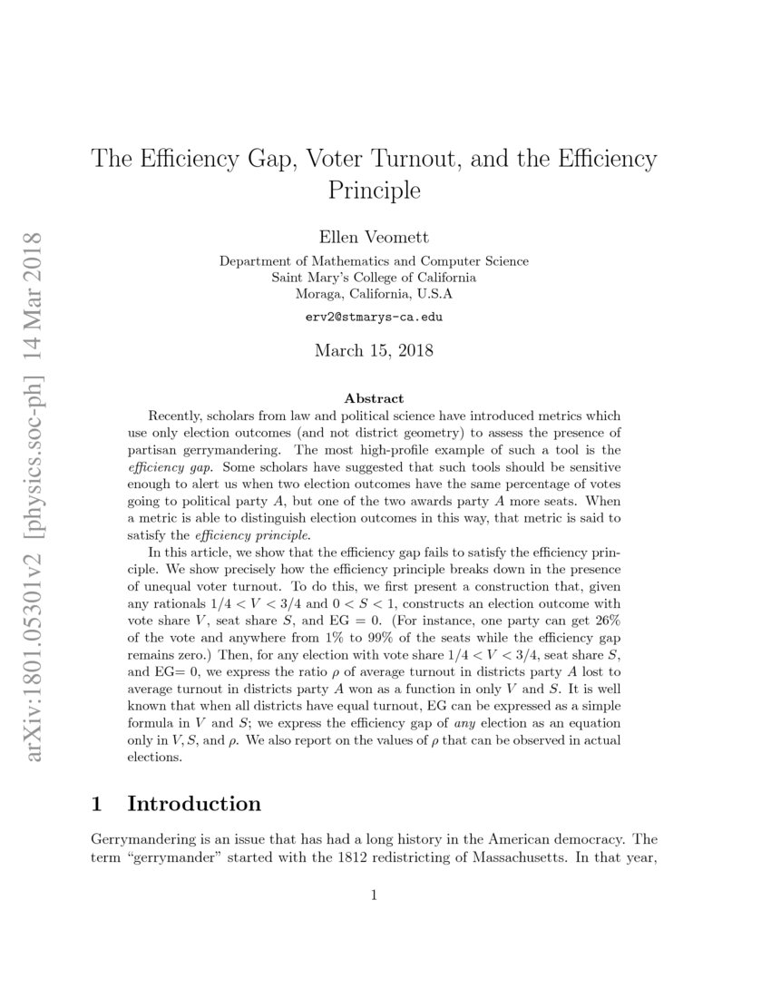 The Efficiency Gap, Voter Turnout, and the Efficiency Principle | DeepAI