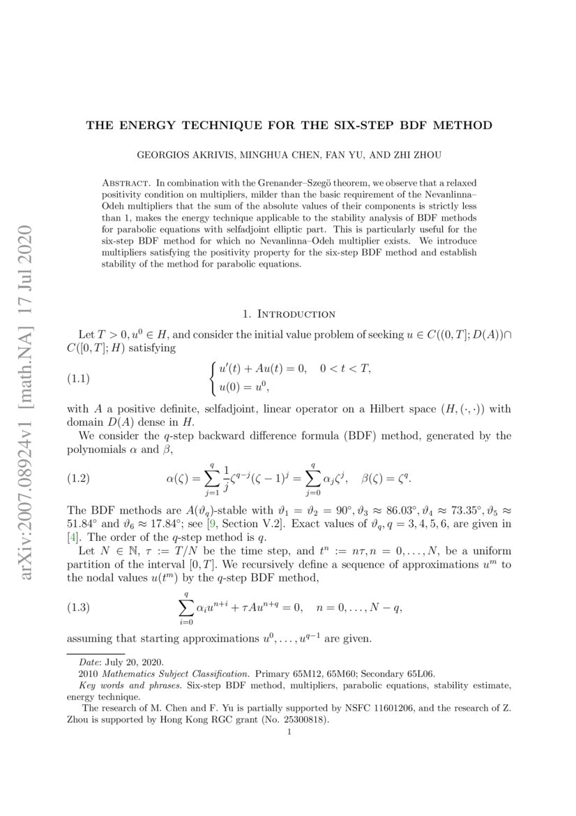 The Energy Technique For The Six Step Bdf Method Deepai