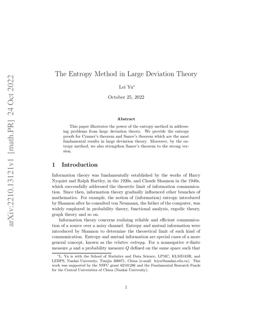 The Entropy Method In Large Deviation Theory Deepai