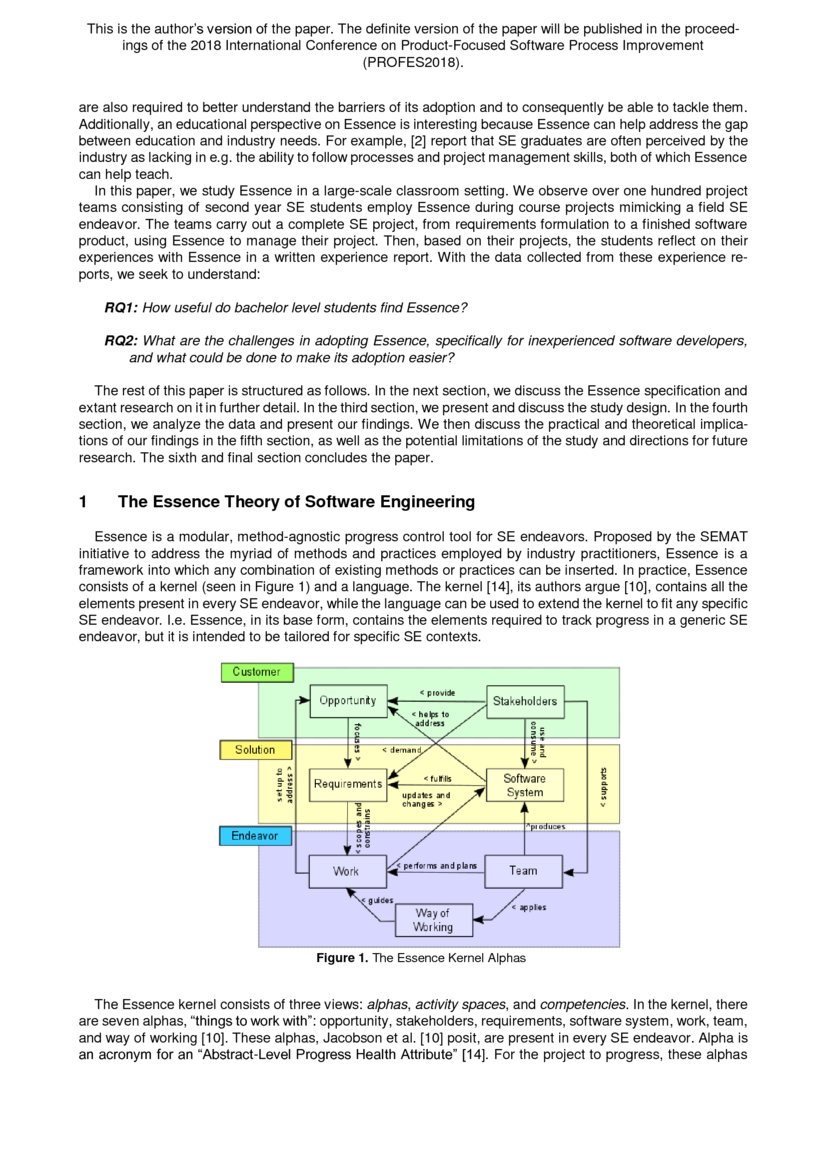 The Essence Theory of Software Engineering - Large-Scale Classroom ...