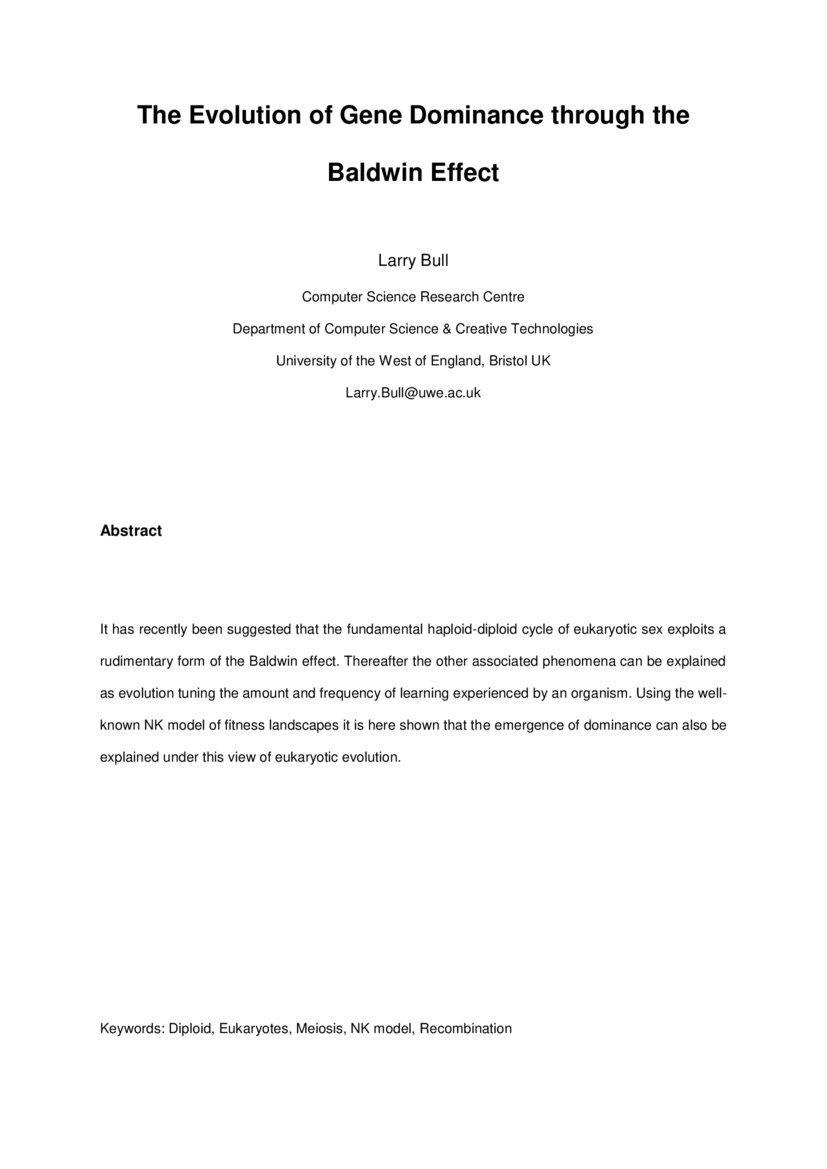 The Evolution of Gene Dominance through the Baldwin Effect | DeepAI