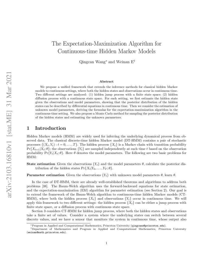 The Expectation Maximization Algorithm For Continuous Time Hidden Markov Models Deepai
