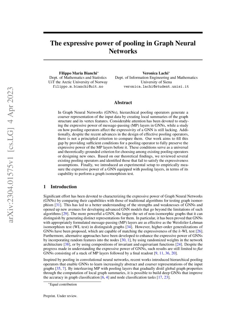The Expressive Power Of Pooling In Graph Neural Networks Deepai