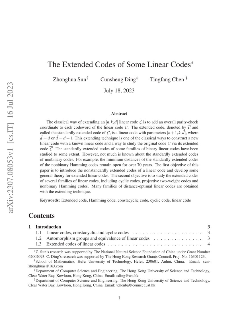 The Extended Codes Of Some Linear Codes Deepai