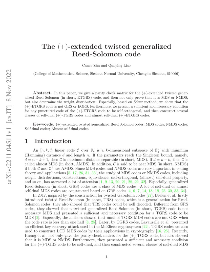 The (+)-extended twisted generalized Reed-Solomon code | DeepAI