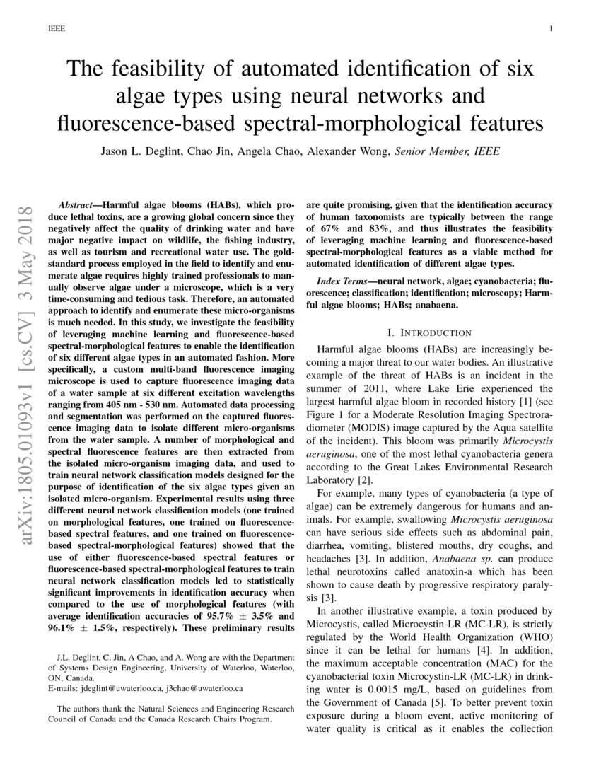 The feasibility of automated identification of six algae types using ...