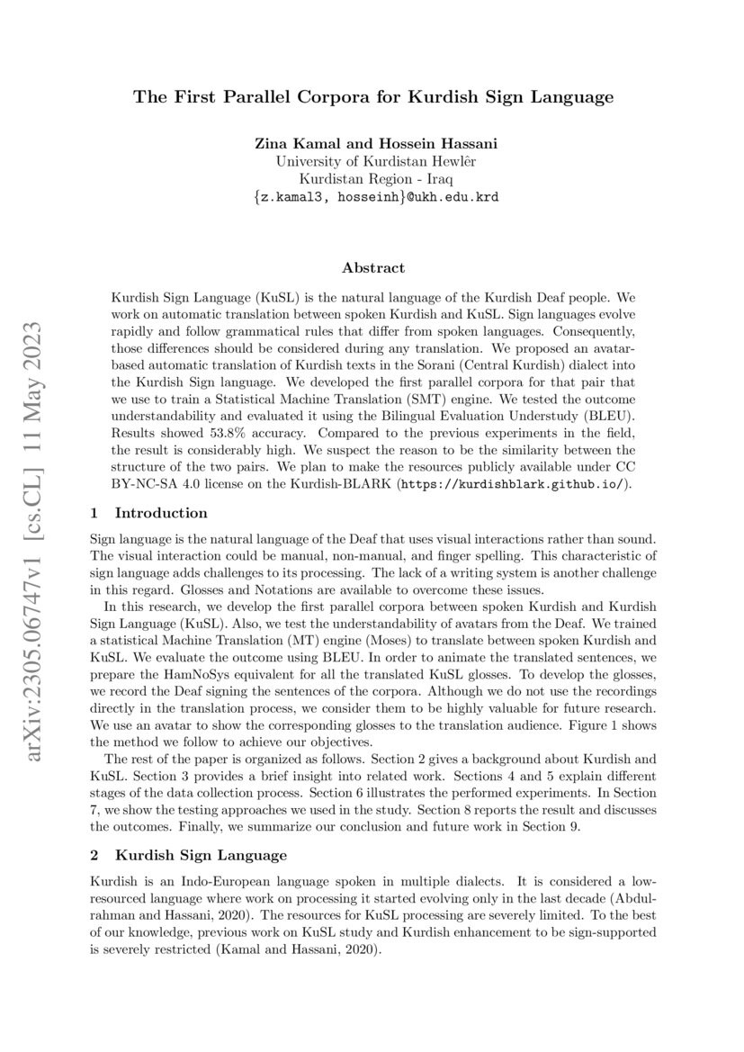 The First Parallel Corpora for Kurdish Sign Language | DeepAI