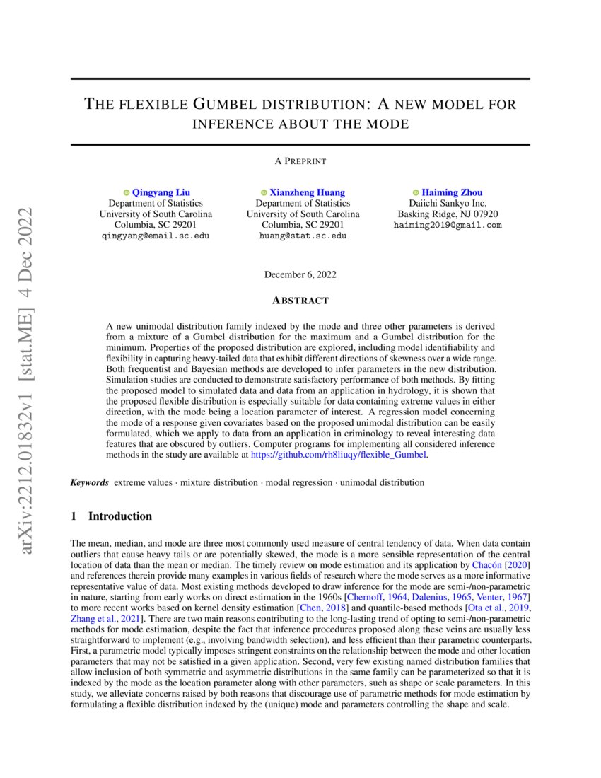 The flexible Gumbel distribution: A new model for inference about the mode | DeepAI