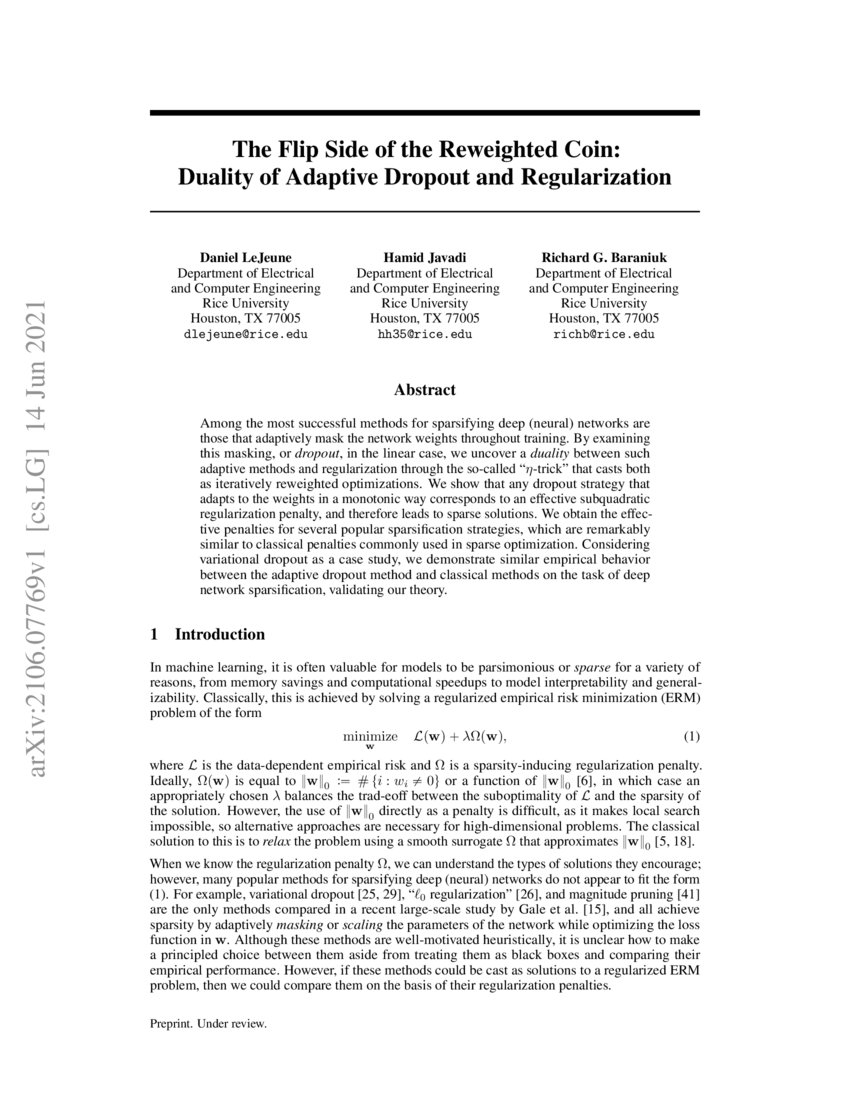 The Flip Side of the Reweighted Coin: Duality of Adaptive Dropout and ...