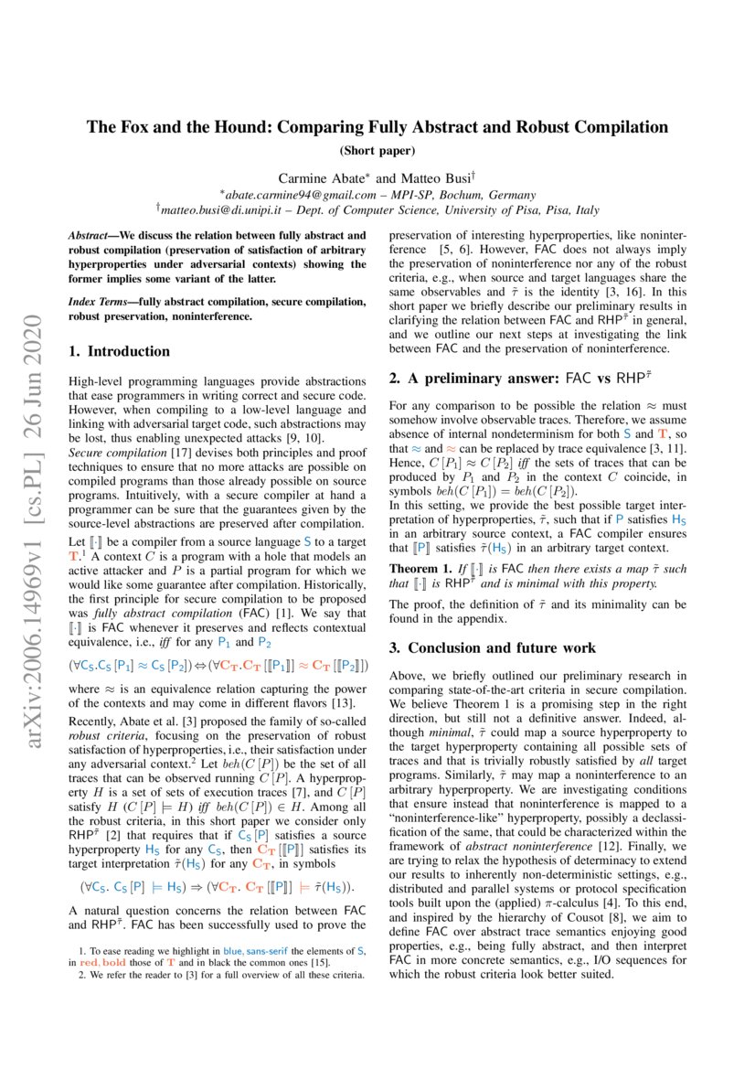 The Fox and the Hound: Comparing Fully Abstract and Robust Compilation ...