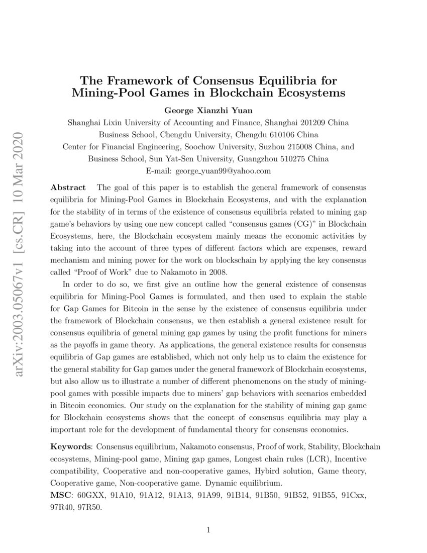 The Framework Of Consensus Equilibria For Mining Pool Games In Blockchain Ecosystems Deepai
