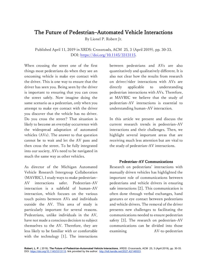 The Future Of Pedestrian Automated Vehicle Interactions Deepai