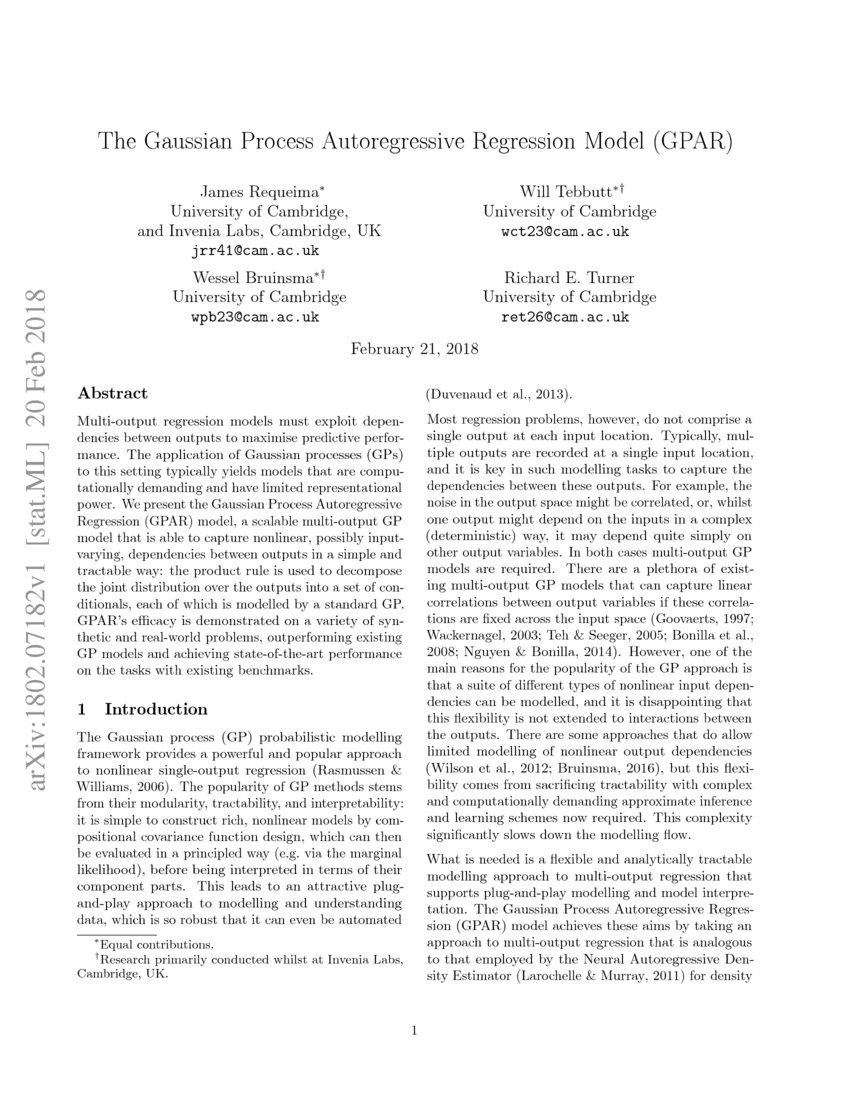 The Gaussian Process Autoregressive Regression Model (GPAR) | DeepAI