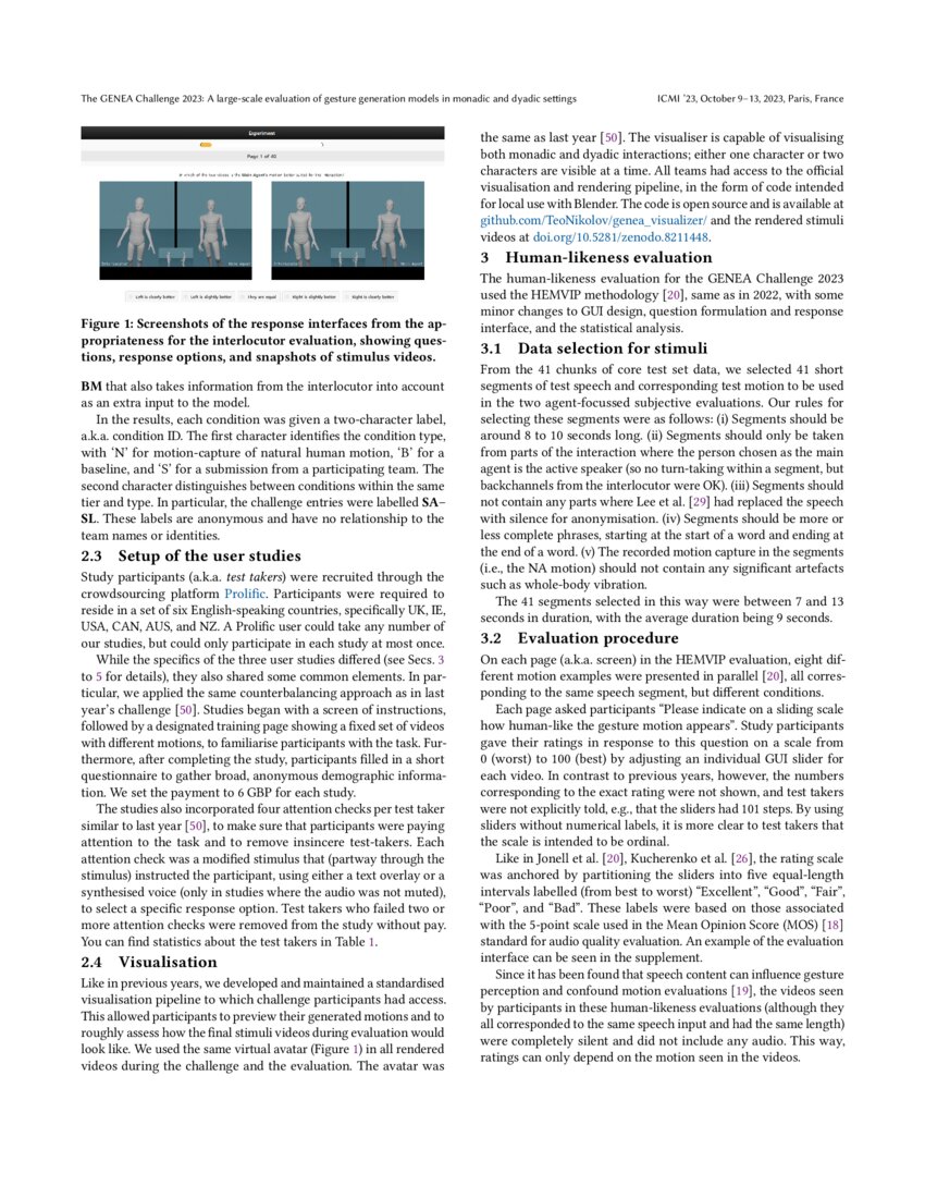 The GENEA Challenge 2023: A large scale evaluation of gesture generation models in monadic and ...