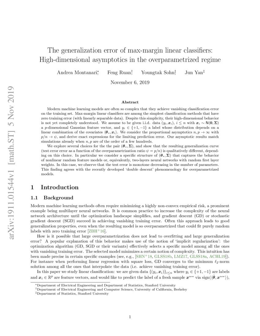The Generalization Error Of Max Margin Linear Classifiers High Dimensional Asymptotics In The 9941