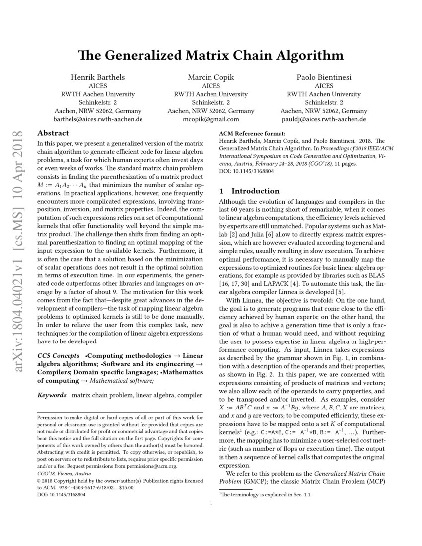 The Generalized Matrix Chain Algorithm | DeepAI
