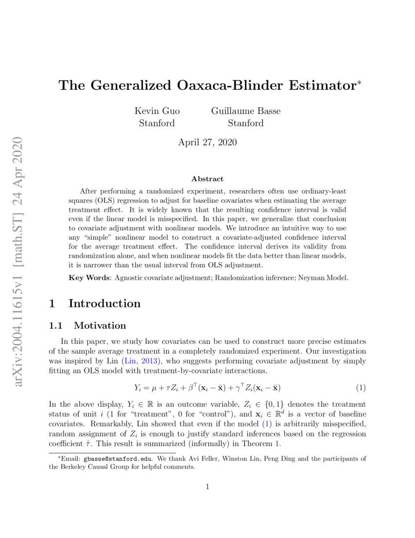 The Generalized Oaxaca-Blinder Estimator | DeepAI