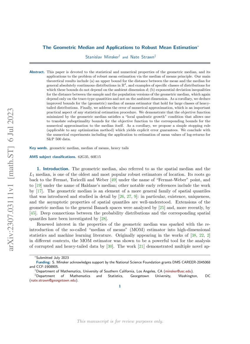The Geometric Median And Applications To Robust Mean Estimation Deepai