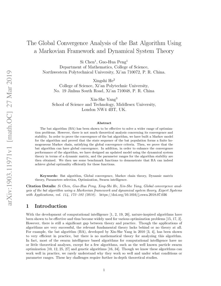 The Global Convergence Analysis of the Bat Algorithm Using a Markovian Framework and Dynamical ...