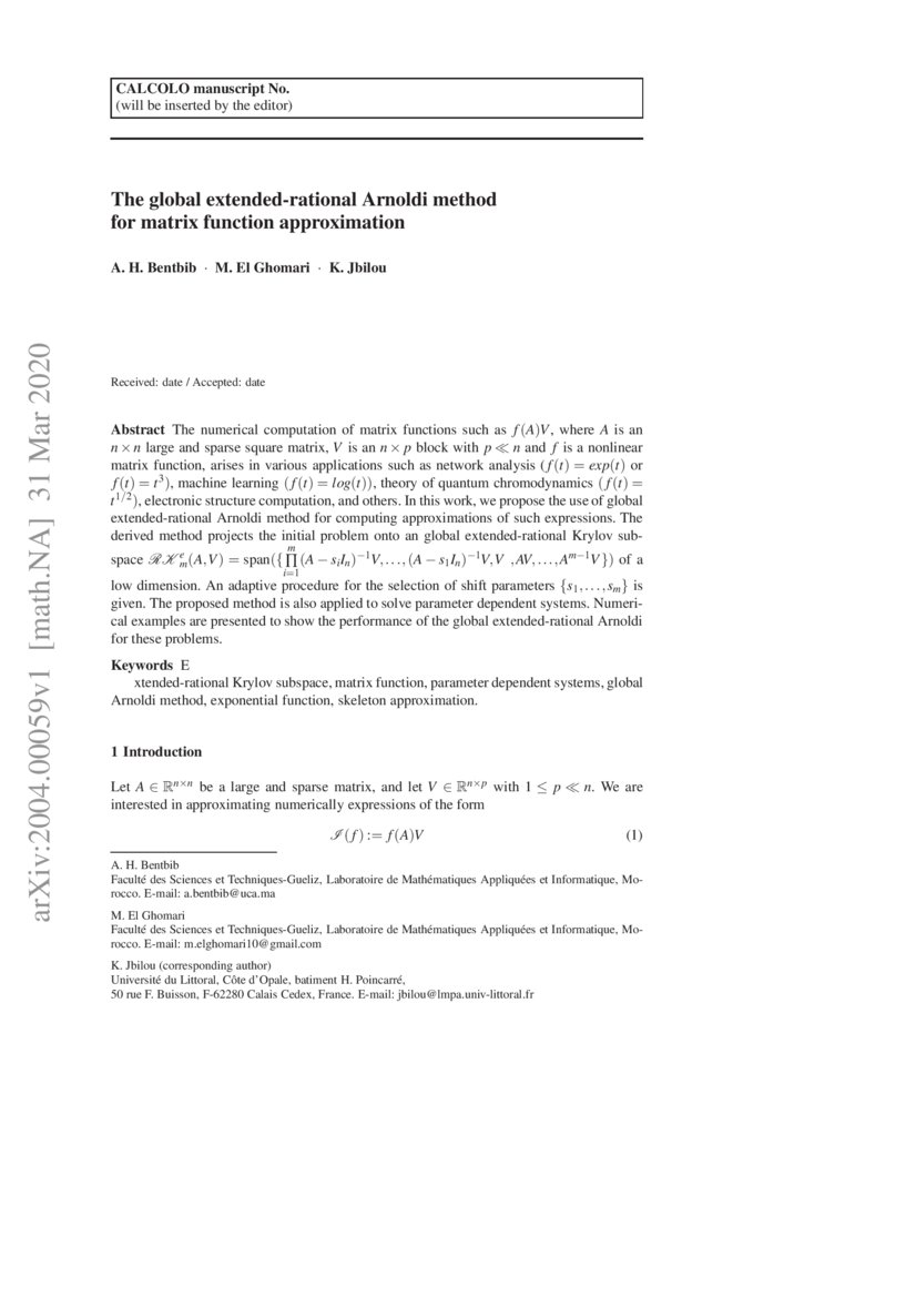 The Global Extended Rational Arnoldi Method For Matrix Function Approximation Deepai