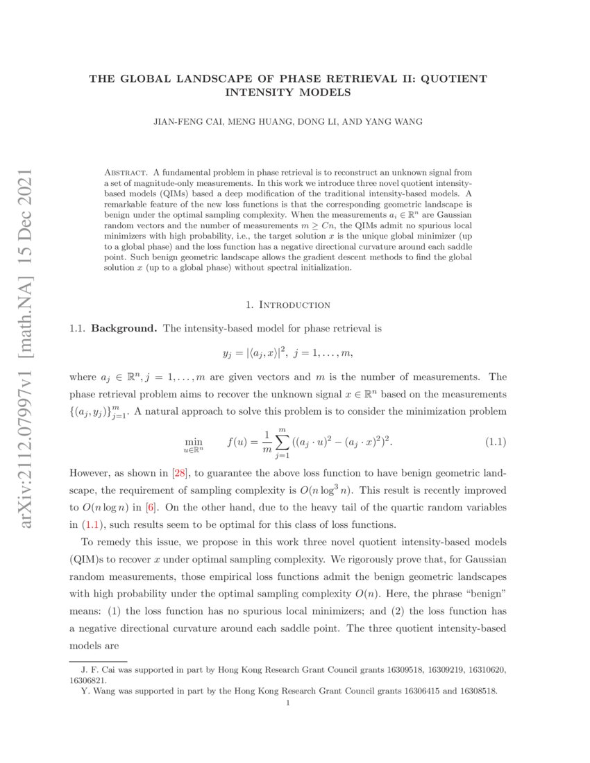 The global landscape of phase retrieval II: quotient intensity models ...