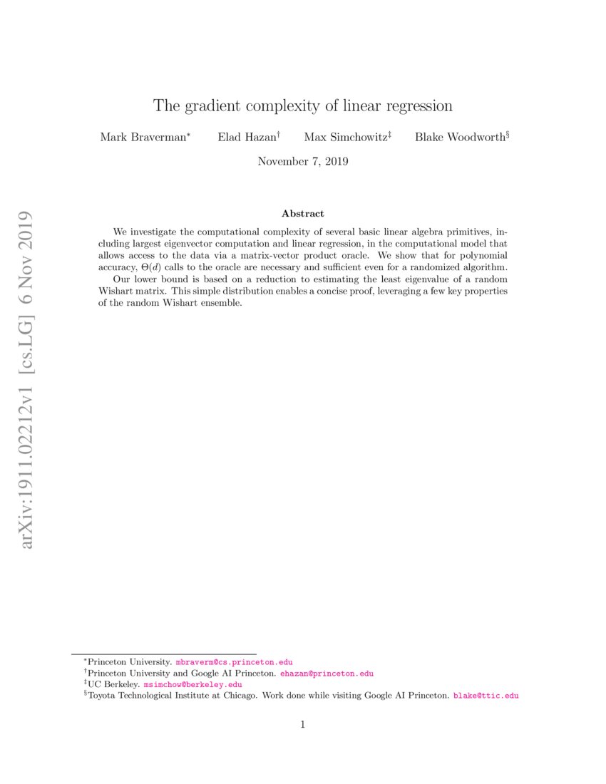 The gradient complexity of linear regression | DeepAI