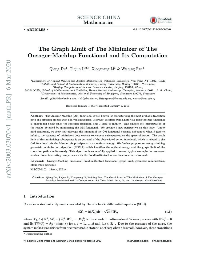 The Graph Limit Of The Minimizer Of The Onsager Machlup Functional And Its Computation Deepai