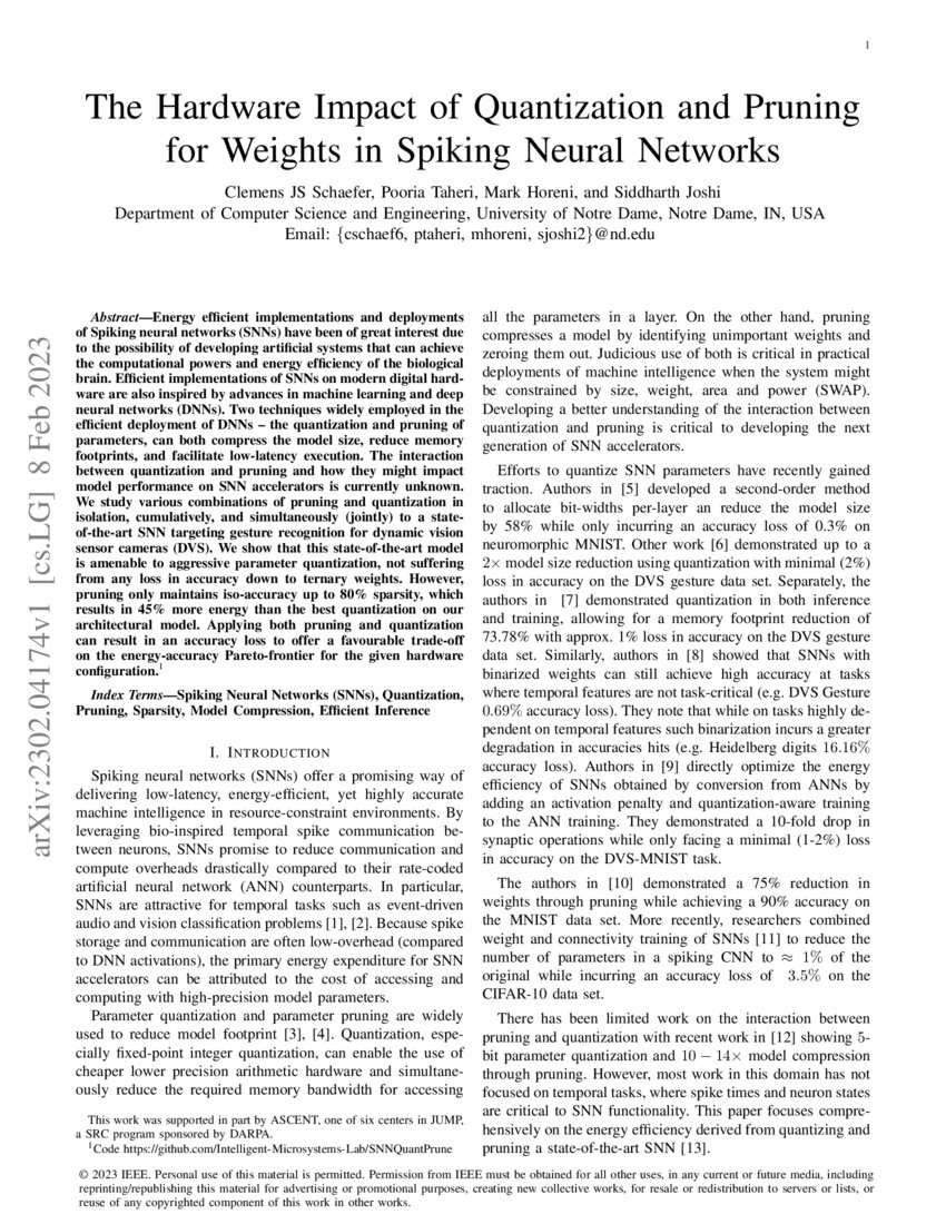 The Hardware Impact Of Quantization And Pruning For Weights In Spiking Neural Networks Deepai