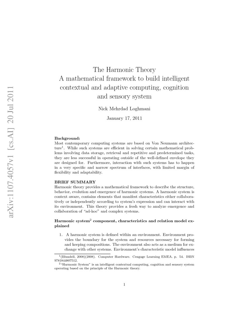 The Harmonic Theory; A mathematical framework to build intelligent ...