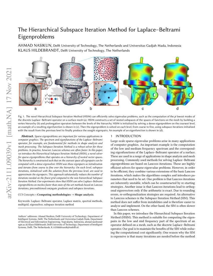 The Hierarchical Subspace Iteration Method for Laplace–Beltrami Eigenproblems | DeepAI