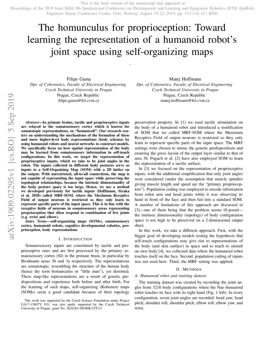 The homunculus for proprioception: Toward learning the representation of a humanoid robot's ...