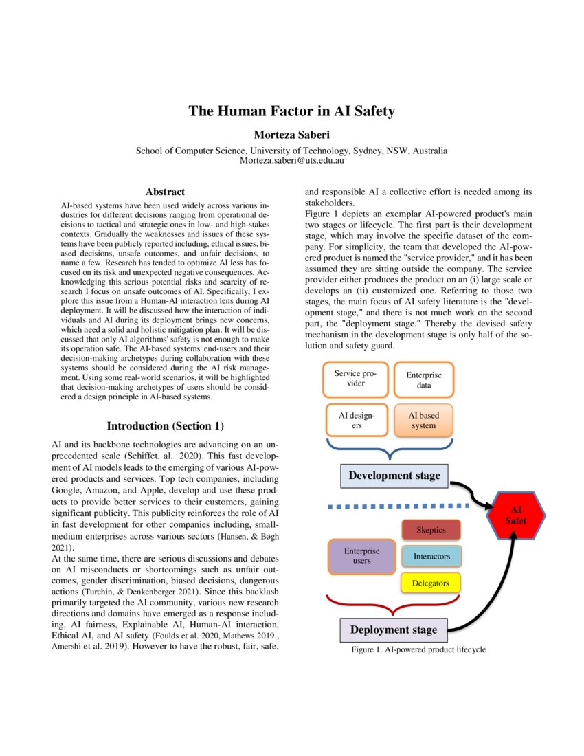 The Human Factor in AI Safety | DeepAI