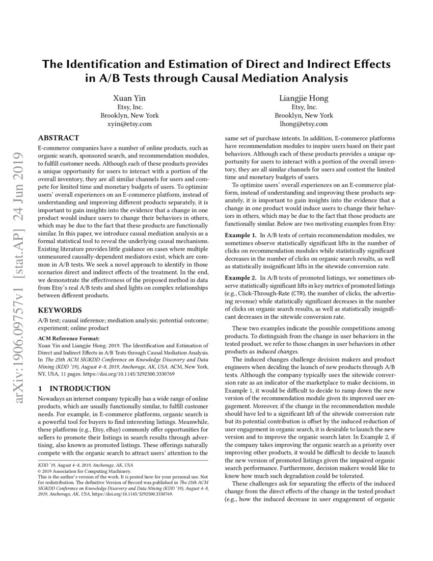 The Identification And Estimation Of Direct And Indirect Effects In A B