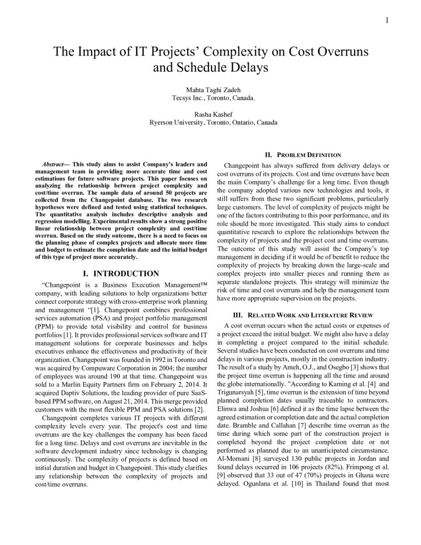 The Impact of IT Projects Complexity on Cost Overruns and Schedule ...