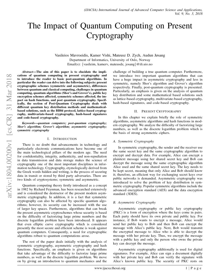 The Impact of Quantum Computing on Present Cryptography | DeepAI