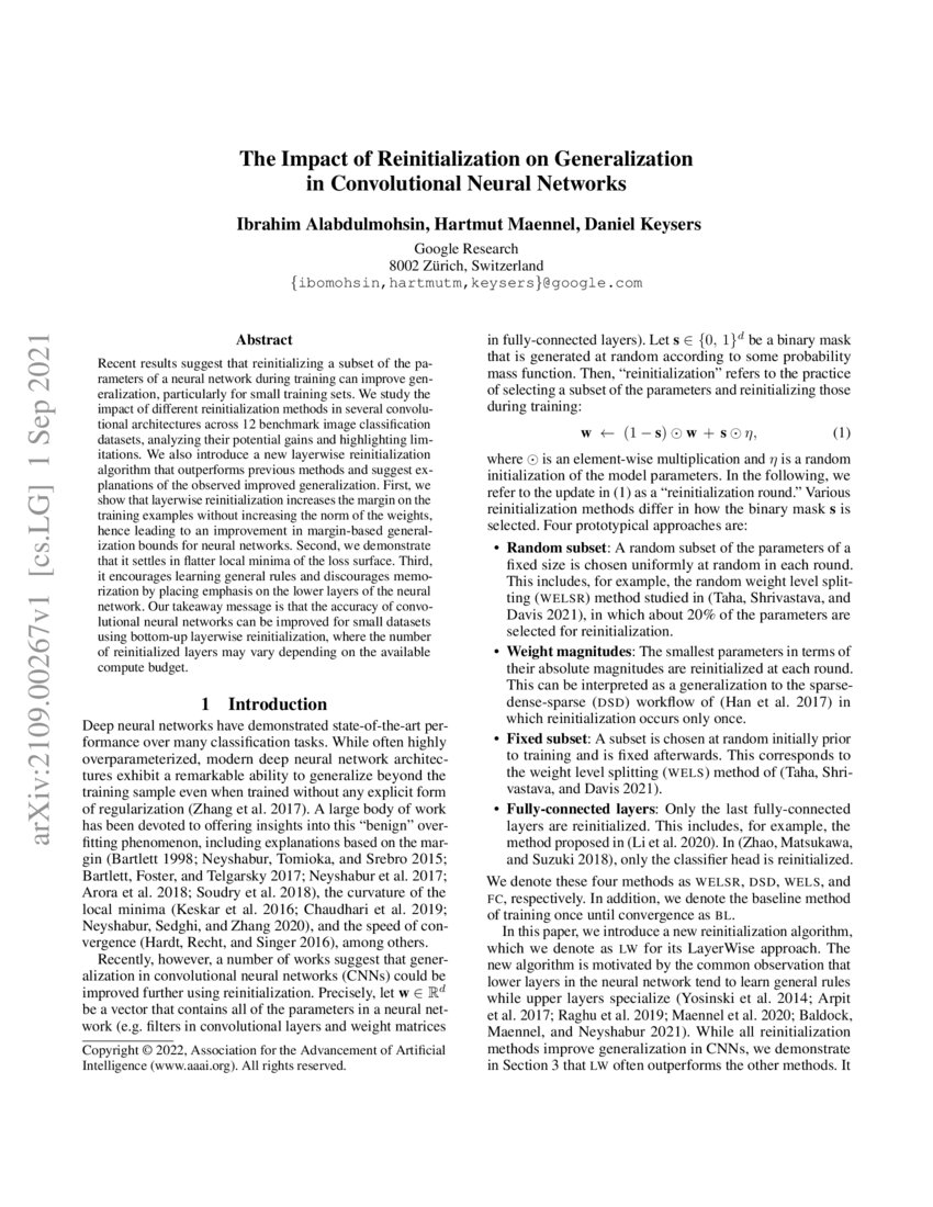 The Impact Of Reinitialization On Generalization In Convolutional Neural Networks Deepai