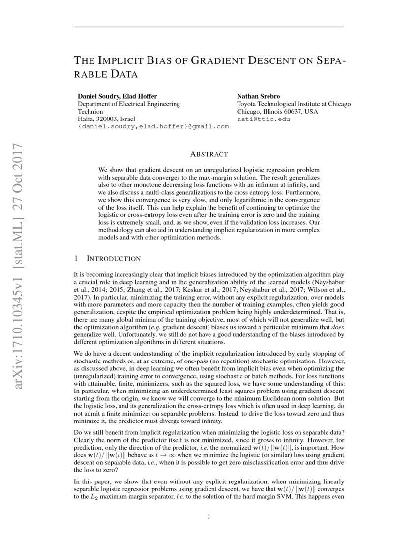 The Implicit Bias of Gradient Descent on Separable Data | DeepAI The Implicit Bias of Gradient Descent on Separable Data | DeepAI