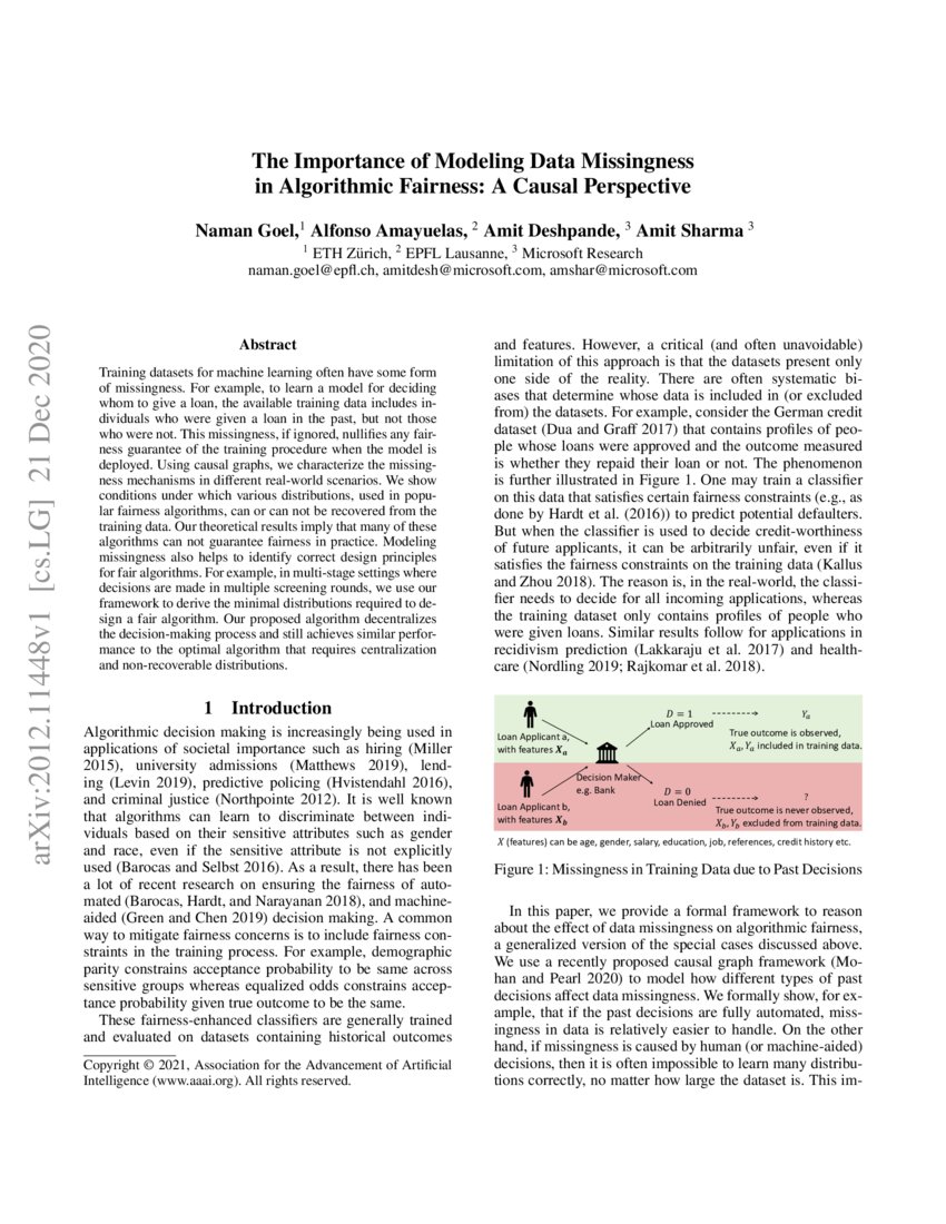 The Importance of Modeling Data Missingness in Algorithmic Fairness: A Causal Perspective | DeepAI