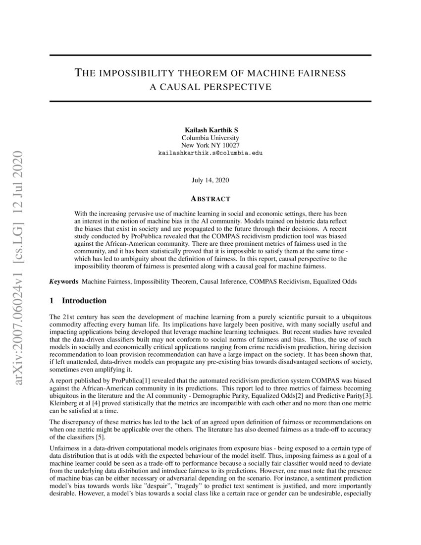 The Impossibility Theorem of Machine Fairness – A Causal Perspective | DeepAI