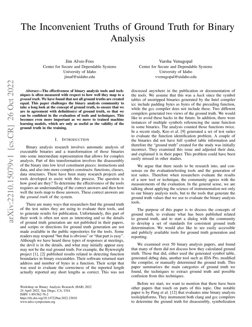 The Inconvenient Truths of Ground Truth for Binary Analysis | DeepAI