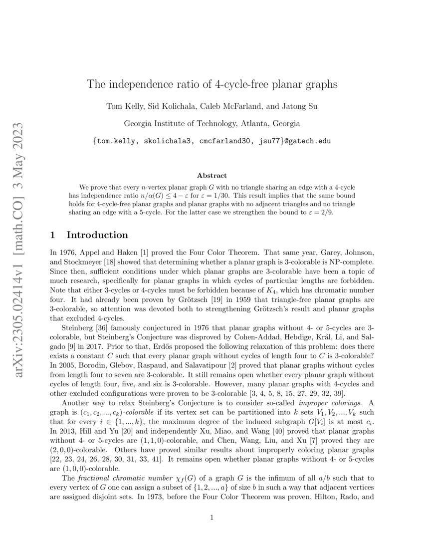 The independence ratio of 4-cycle-free planar graphs | DeepAI