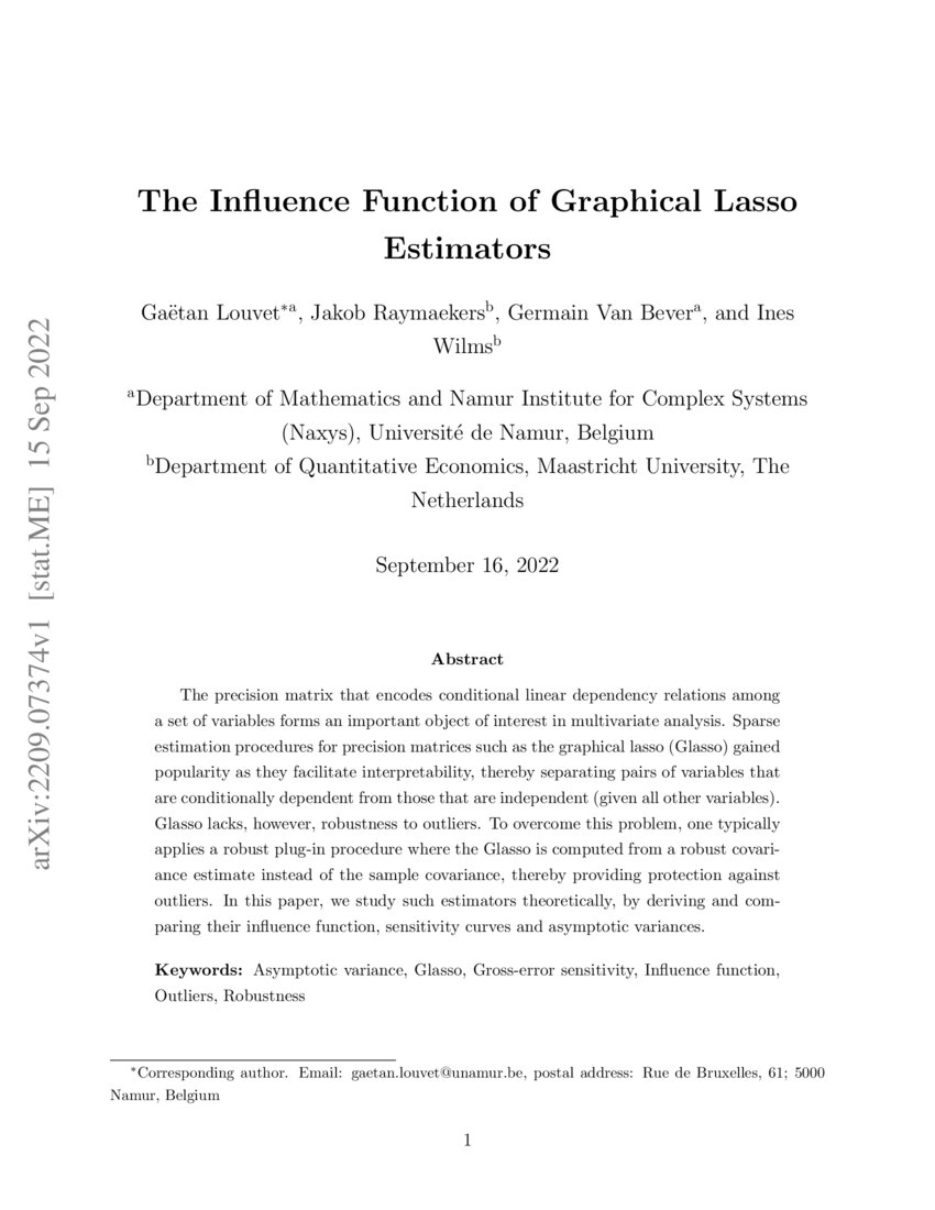 The Influence Function of Graphical Lasso Estimators | DeepAI