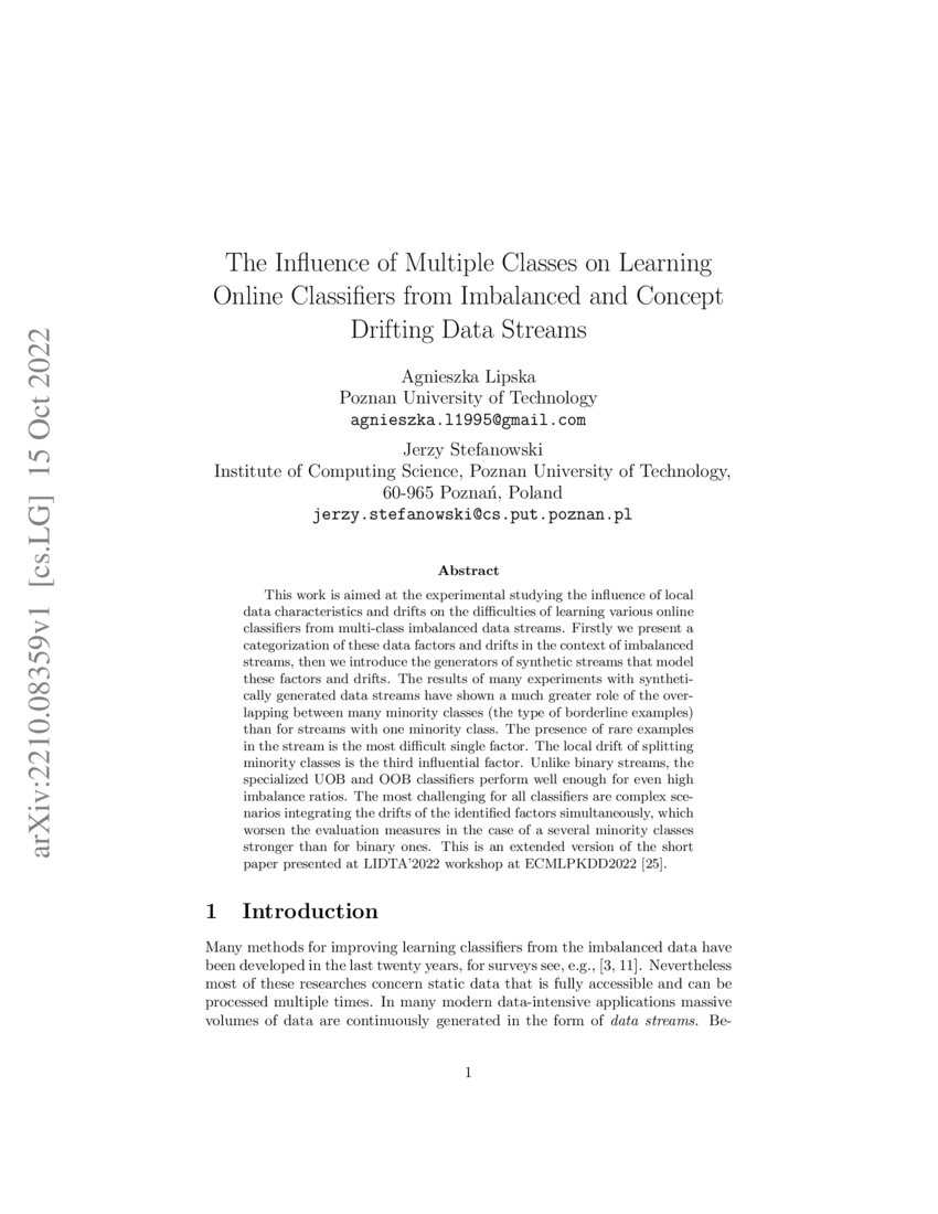 The Influence Of Multiple Classes On Learning Online Classifiers From Imbalanced And Concept