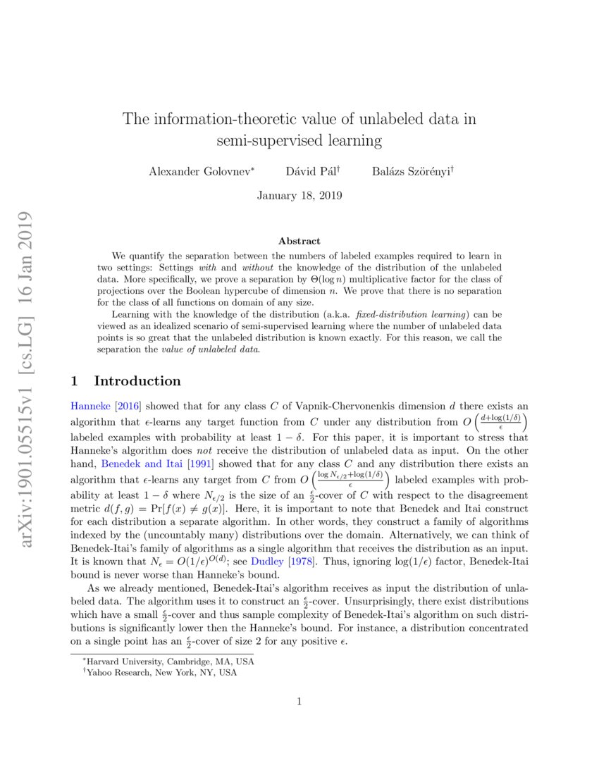 The information-theoretic value of unlabeled data in semi-supervised learning | DeepAI