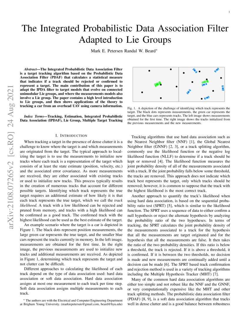 The Integrated Probabilistic Data Association Filter Adapted to Lie Groups | DeepAI