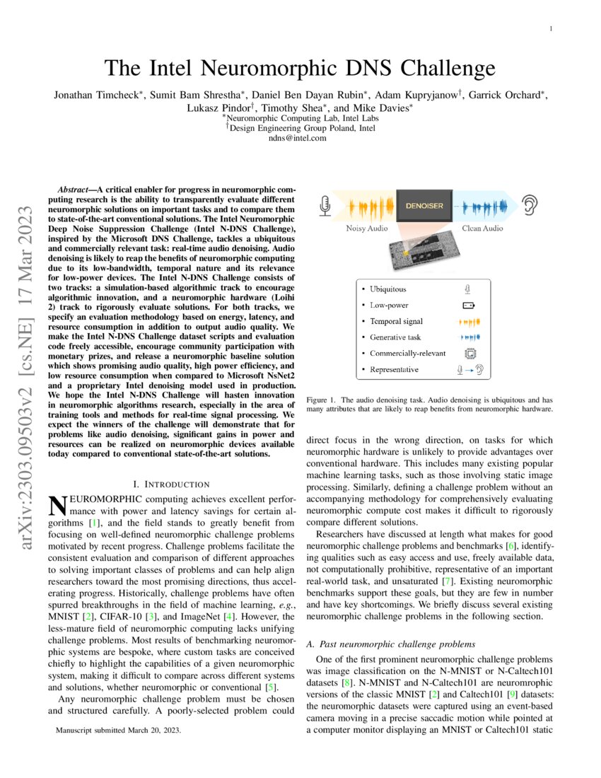 The Intel Neuromorphic DNS Challenge | DeepAI