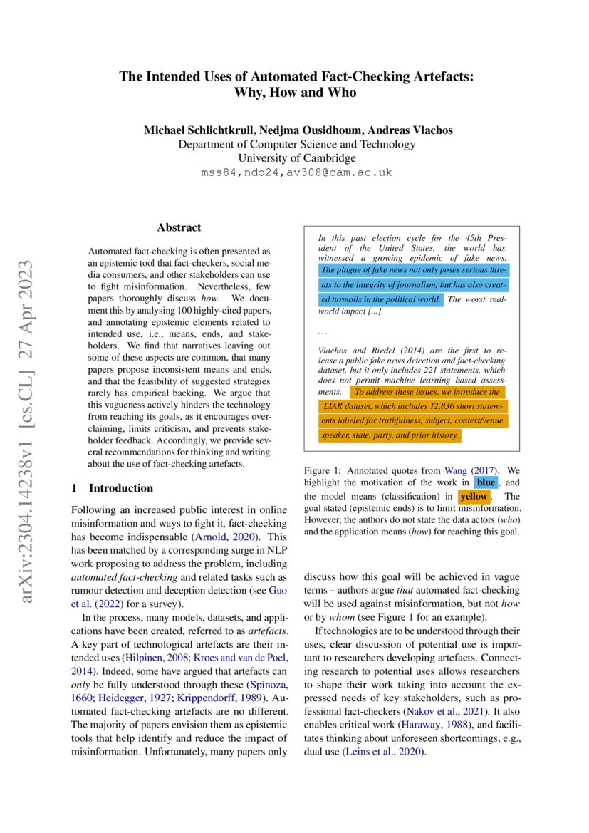 The Intended Uses of Automated Fact-Checking Artefacts: Why, How and ...