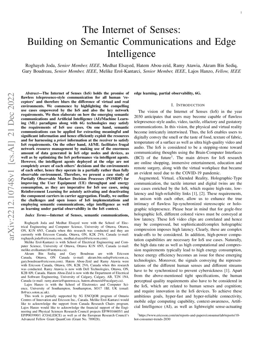 The Internet Of Senses Building On Semantic Communications And Edge Intelligence Deepai
